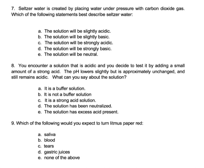 Solved 7. Seltzer water is created by placing water under | Chegg.com