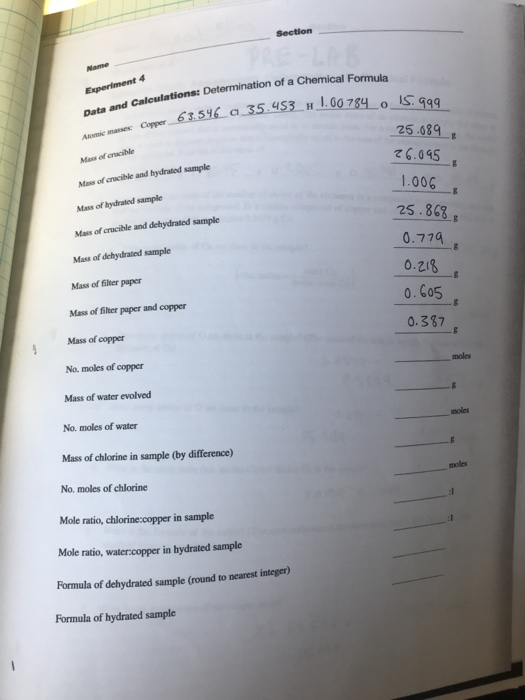 Solved Data and Calculations: Determination of a Chemical | Chegg.com