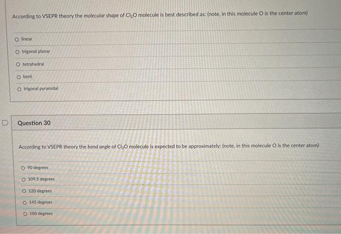 Solved According to VSEPR theory the molecular shape of ClO | Chegg.com