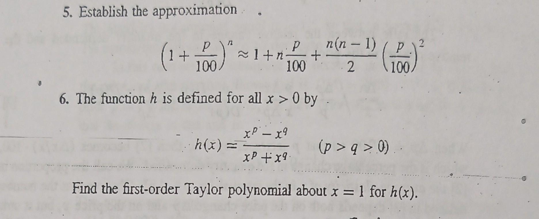 Solved 5. Establish the approximation : | Chegg.com