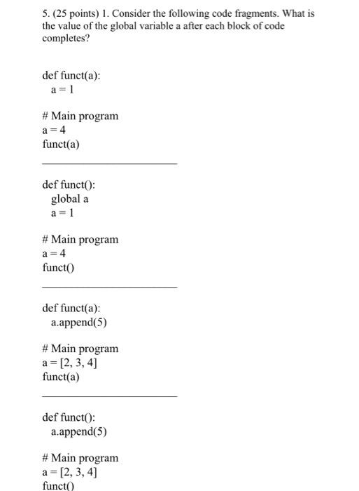 Solved 5. (25 points) 1. Consider the following code | Chegg.com