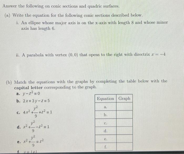 Solved Answer the following on conic sections and quadric | Chegg.com