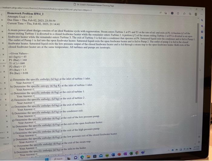 Solved Attempts Used =/15 Due Date = Thu, Feb 02, 2023, | Chegg.com
