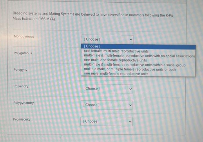 Solved Breeding systems and Mating Systems are believed to | Chegg.com