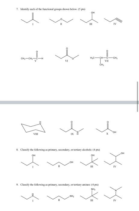 Solved 7. Identify each of the functional groups shown | Chegg.com