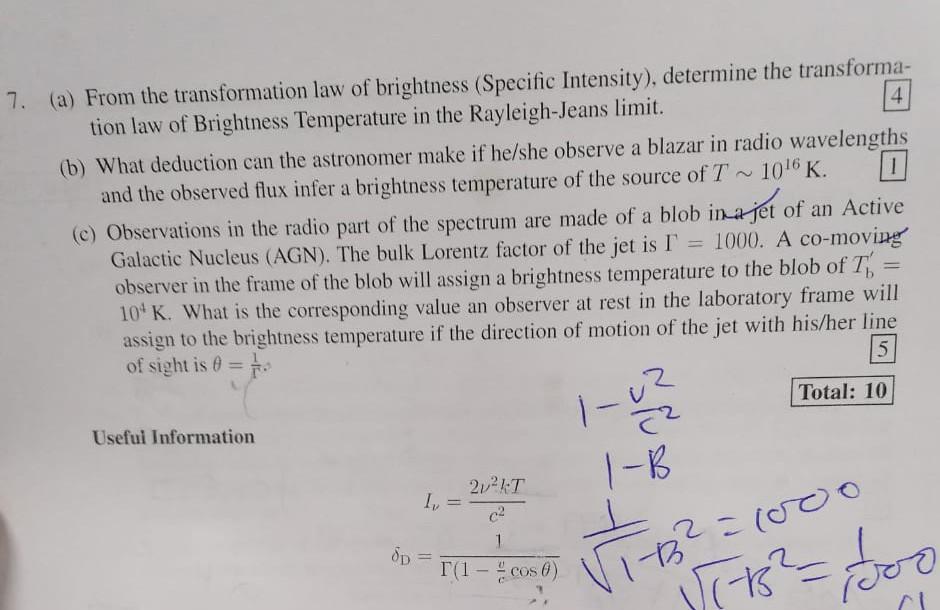 (a) From the transformation law of brightness | Chegg.com