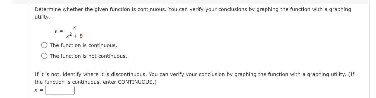 Solved Determine whether the given function is continuous. | Chegg.com