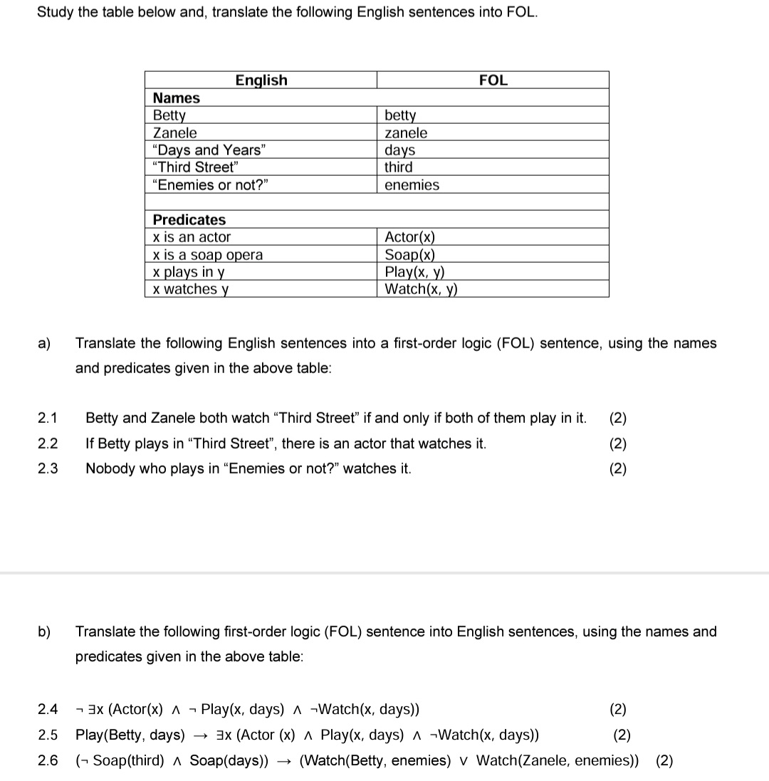 Study the table below and, translate the following | Chegg.com