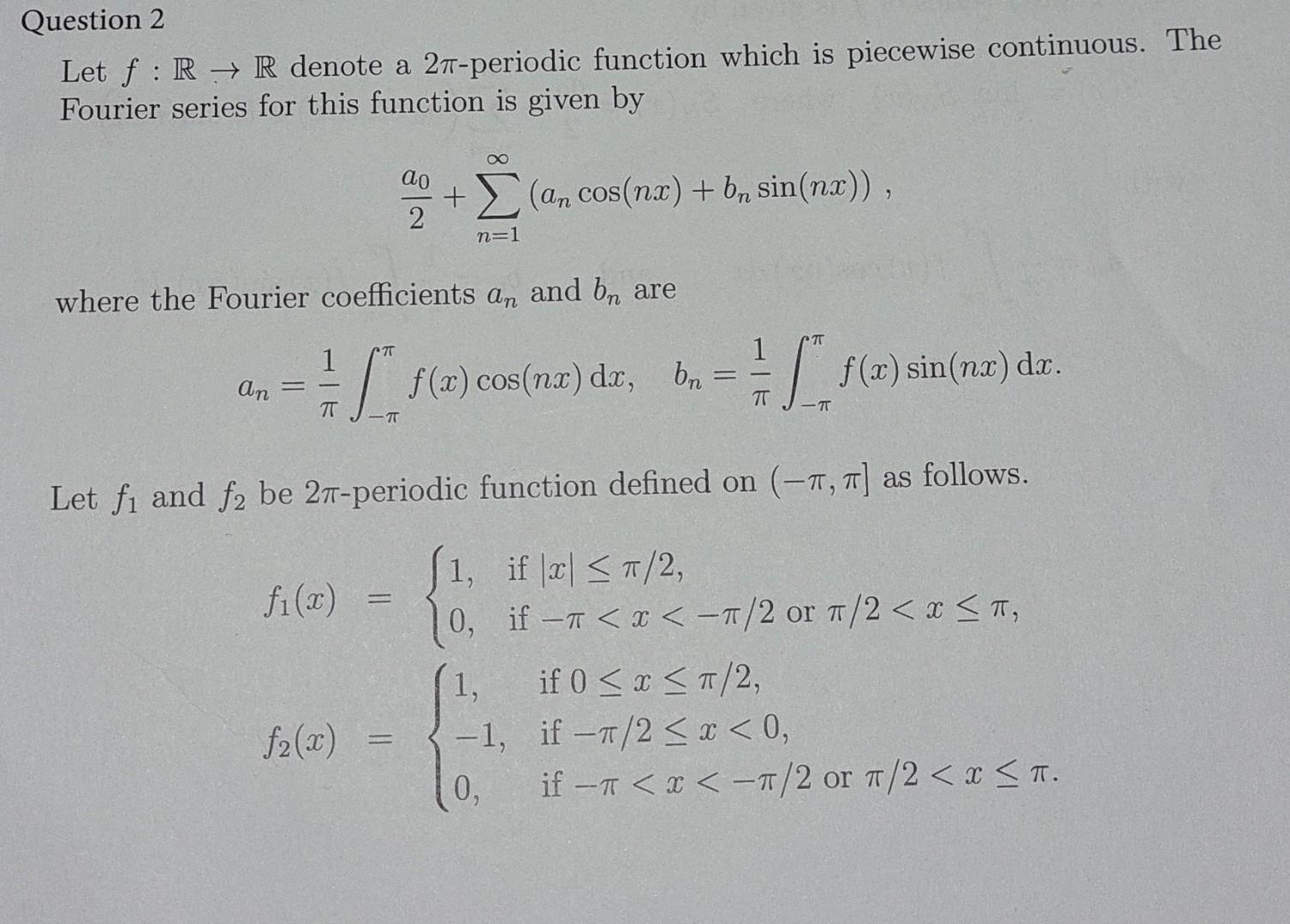 Solved Let f:R→R denote a 2π-periodic function which is | Chegg.com