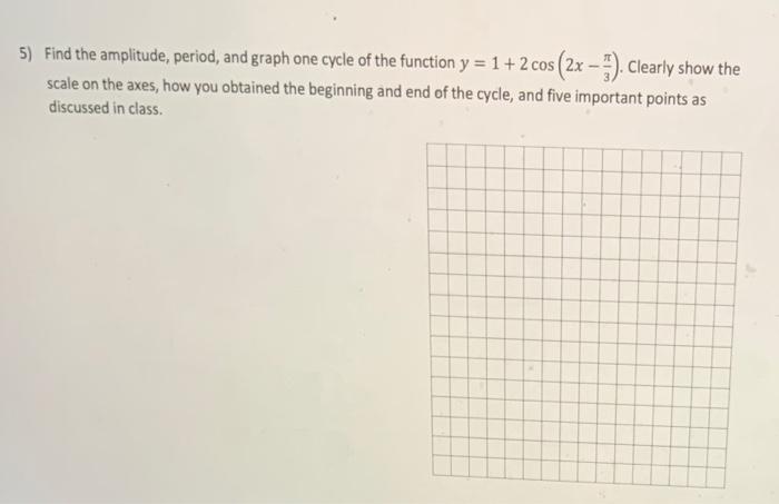 Solved 5) Find the amplitude, period, and graph one cycle of | Chegg.com