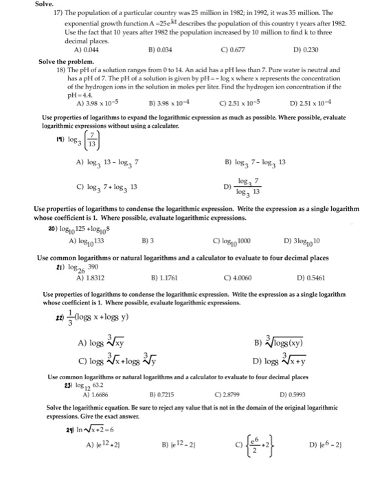 Solved Solve. a 17) The population of a particular country | Chegg.com