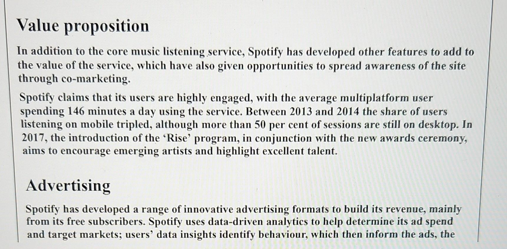 Solved Case study 5: Spotify streaming develops new revenue | Chegg.com