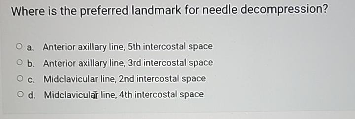 Solved Where is the preferred landmark for needle | Chegg.com