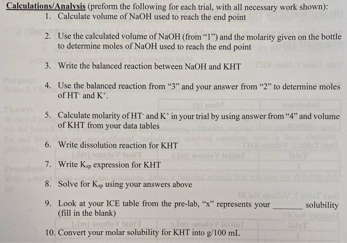 Solved Calculations/Analysis (preform the following for each | Chegg.com