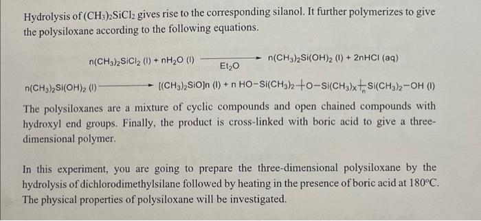 Solved Hydrolysis of (CH3)2SiCl2 gives rise to the | Chegg.com