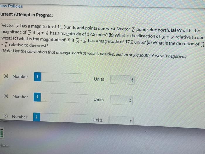 Solved "iew Policies Current Attempt in Progress Vector Ä | Chegg.com