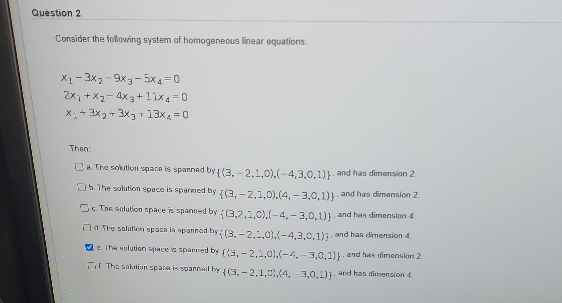 Solved Consider the following system of homogeneous linear | Chegg.com