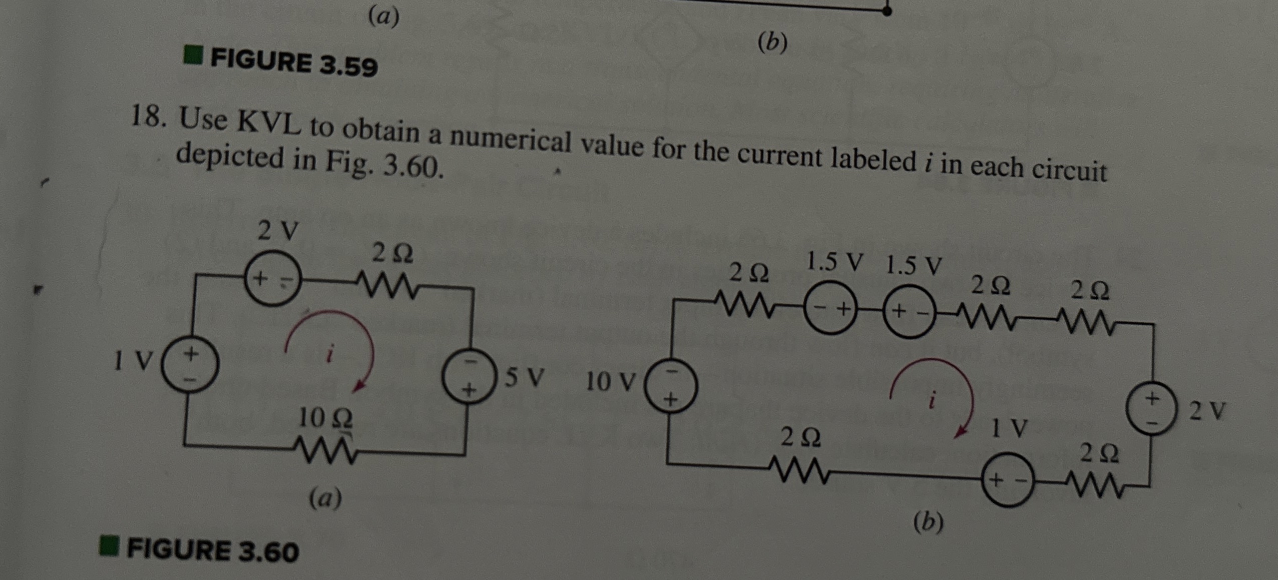 Solved (a)FIGURE 3.59(b)18. ﻿Use KVL to obtain a numerical | Chegg.com