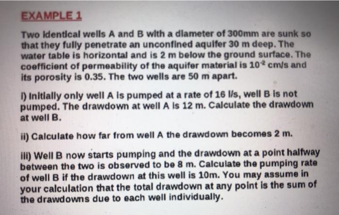 Solved EXAMPLE 1 Two identical wells A and B with a diameter | Chegg.com