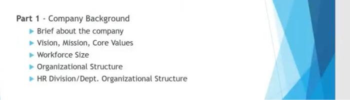 Solved Part 1 - Company Background Brief about the company | Chegg.com