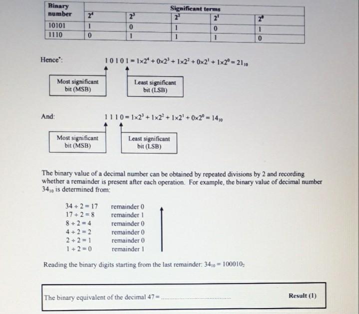 Solved 1. Binary Numbers and Binary Coded Decimals (BCD) In | Chegg.com