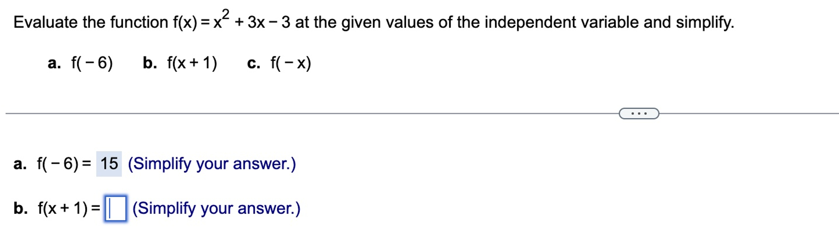 Solved Evaluate the function f(x)=x2+3x-3 ﻿at the given | Chegg.com