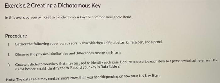Solved Exercise 2 Creating a Dichotomous Key In this | Chegg.com