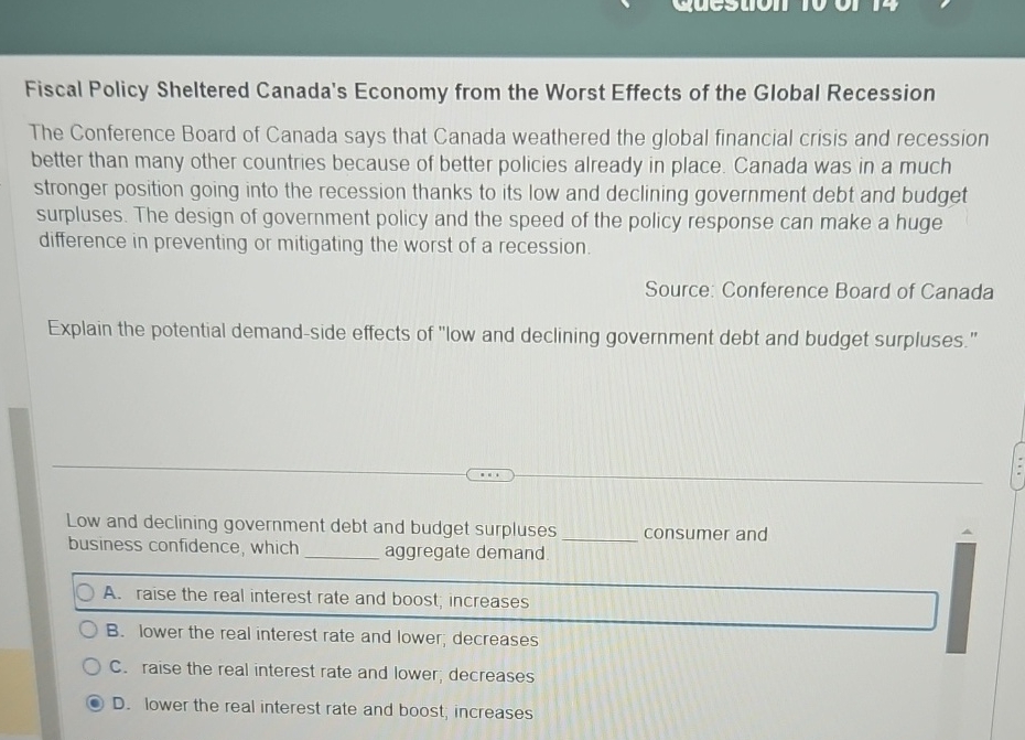 Solved Fiscal Policy Sheltered Canada's Economy from the | Chegg.com