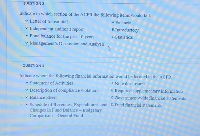 Solved Indicate in which section of the ACFR the following | Chegg.com