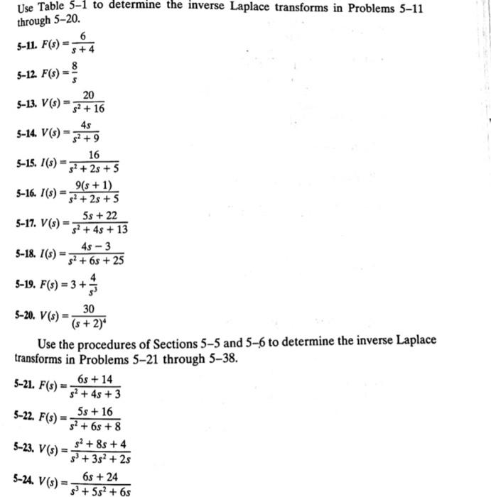 Solved Use Table 5-1 to determine the inverse Laplace | Chegg.com