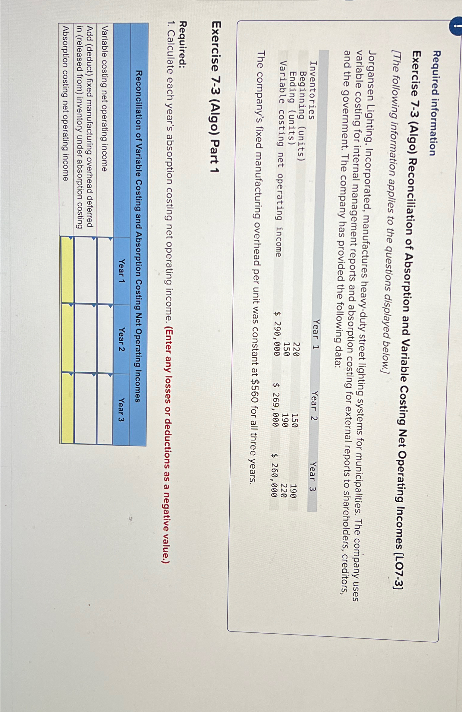 Solved Required informationExercise 7-3 (Algo) | Chegg.com
