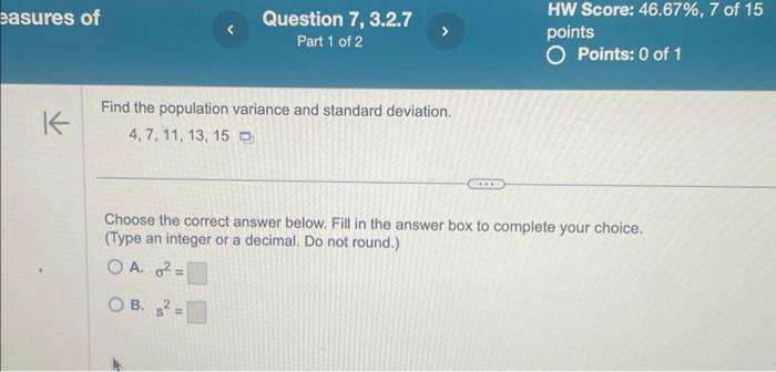 Solved Find The Population Variance And Standard Deviation