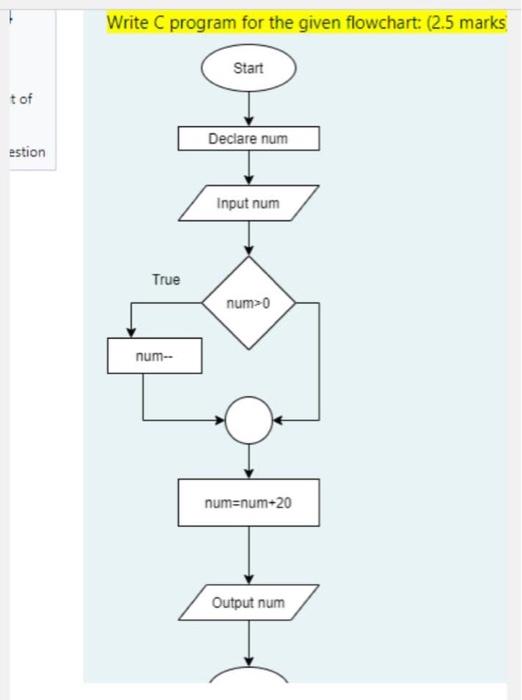 Solved Write C program for the given flowchart: (2.5 marks | Chegg.com