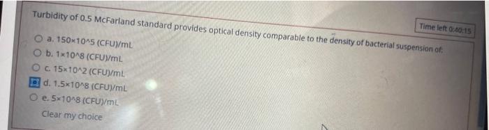 Solved Turbidity of 0.5 McFarland standard provides optical | Chegg.com