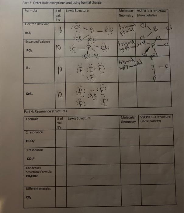 Solved Part 3: Octet Rule exceptions and using formal charge | Chegg.com