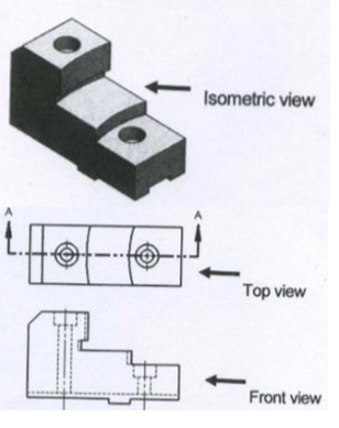 Solved Shown below are isometric view, top view, and front | Chegg.com
