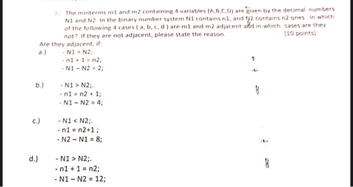 Solved 3. The minterms m1 and m2 containing 4 variables | Chegg.com