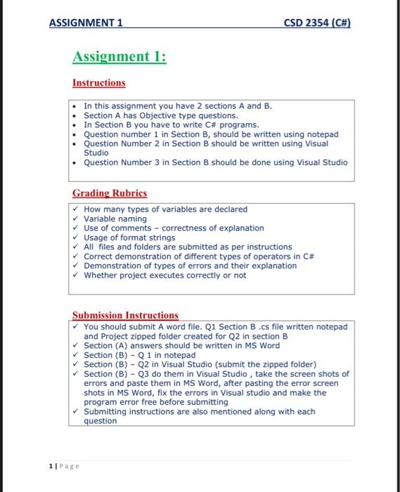 Solved Assignment 1 Csd 2354 C Assignment 1 Instructions