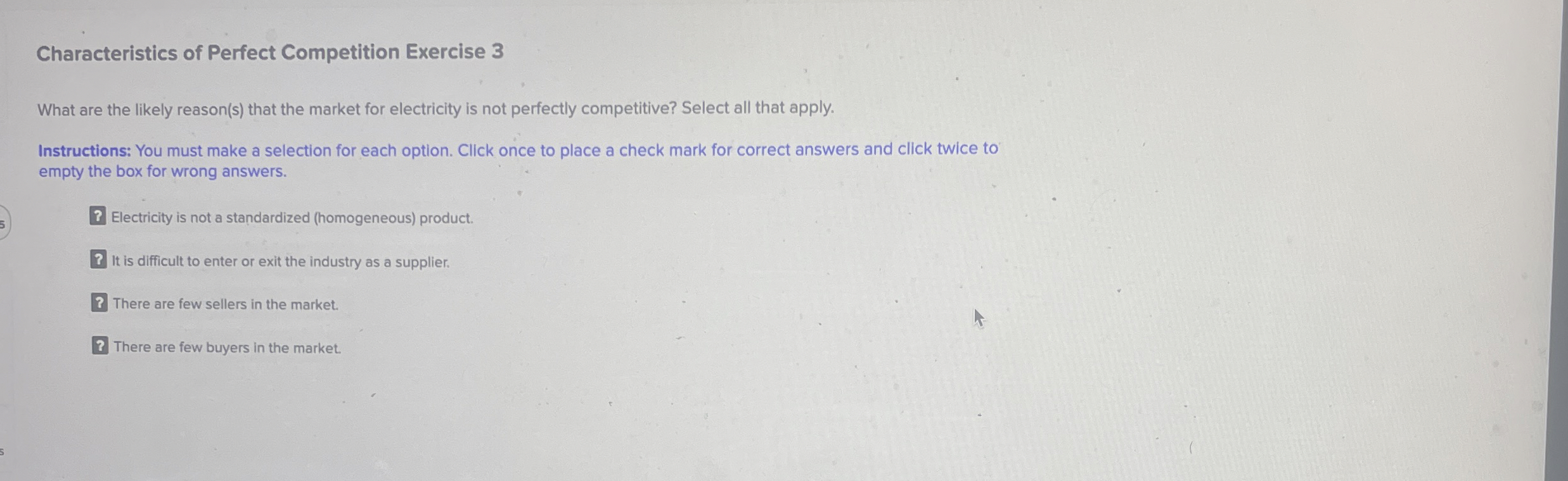 Solved Characteristics of Perfect Competition Exercise 3What | Chegg.com