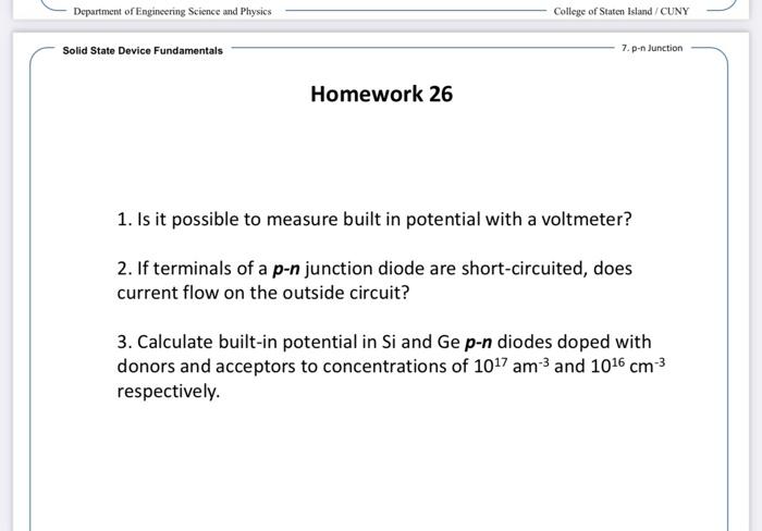Solved 1. Is it possible to measure built in potential with | Chegg.com