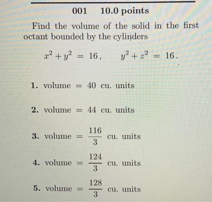 Solved Find the volume of the solid in the first octant | Chegg.com