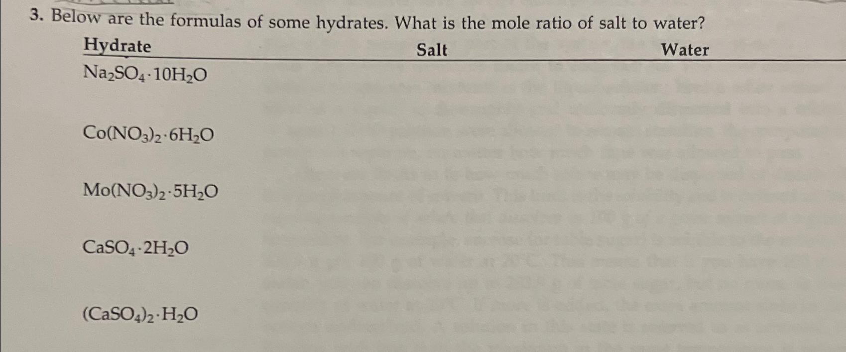 Solved Below are the formulas of some hydrates. What is the | Chegg.com