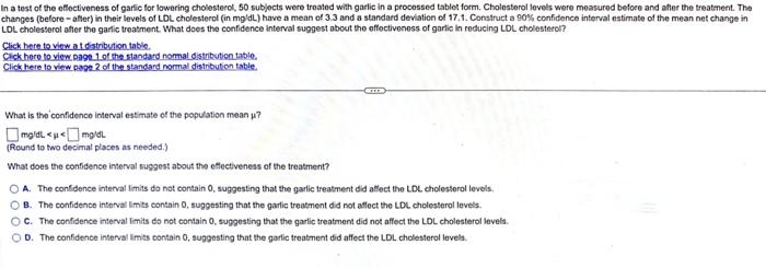 Solved In a test of the effectiveness of garlic for lowering | Chegg.com