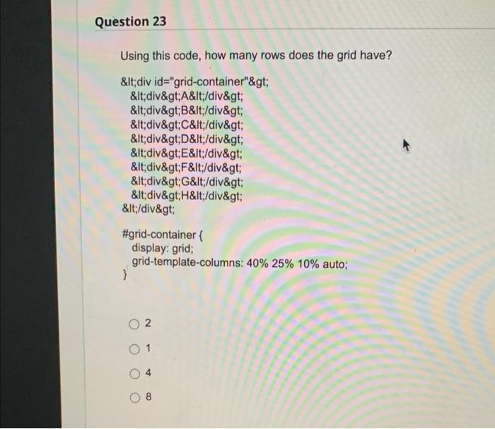 Solved Question 23 Using this code, how many rows does the | Chegg.com