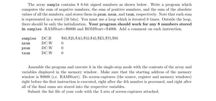The Array Sample Contains 8 8 Bit Signed Numbers As 