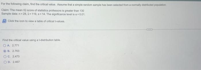 Solved For the following claim, find the critical value. | Chegg.com