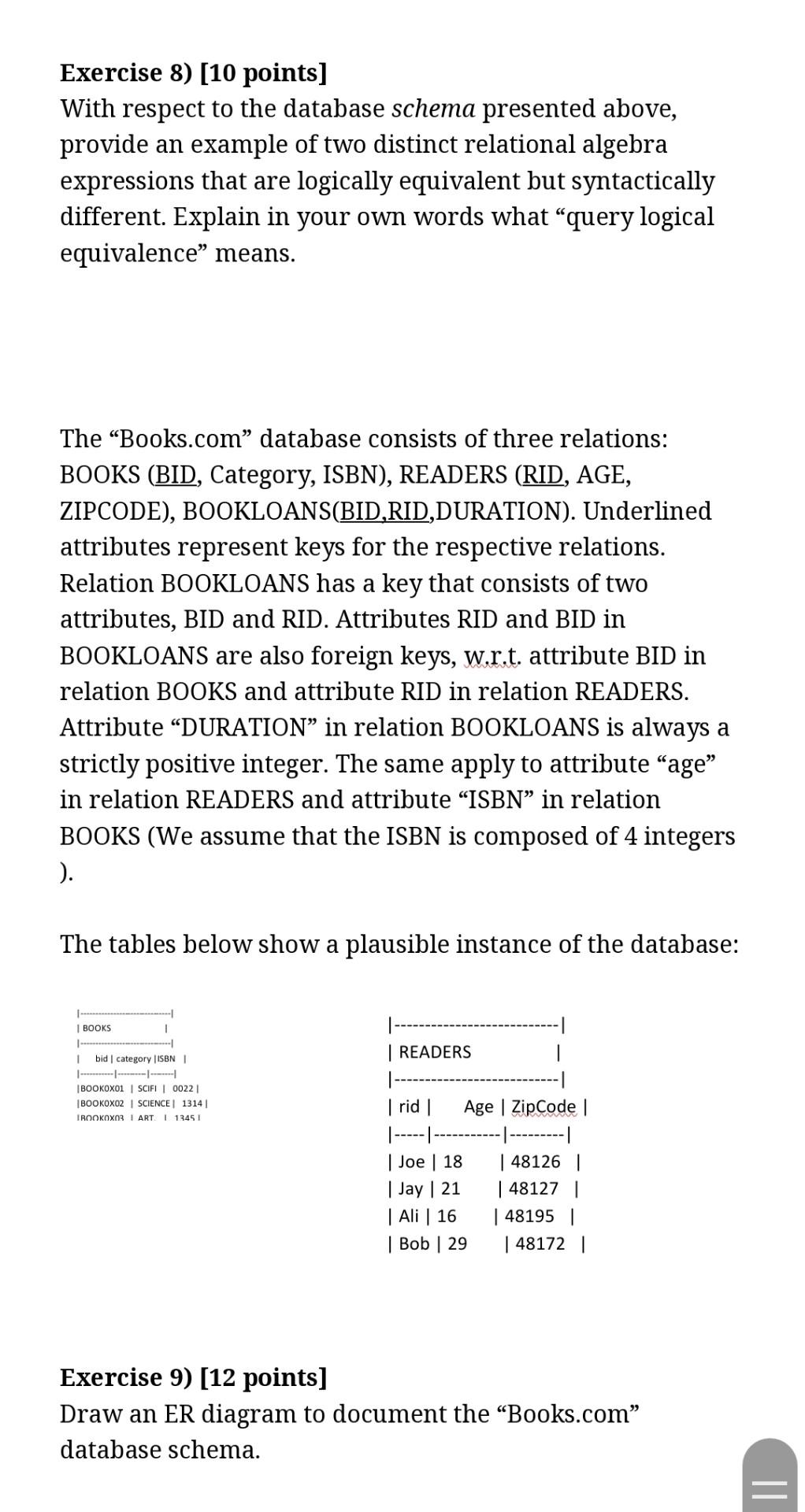 Solved Exercise 7) (10 points] With respect to the database | Chegg.com