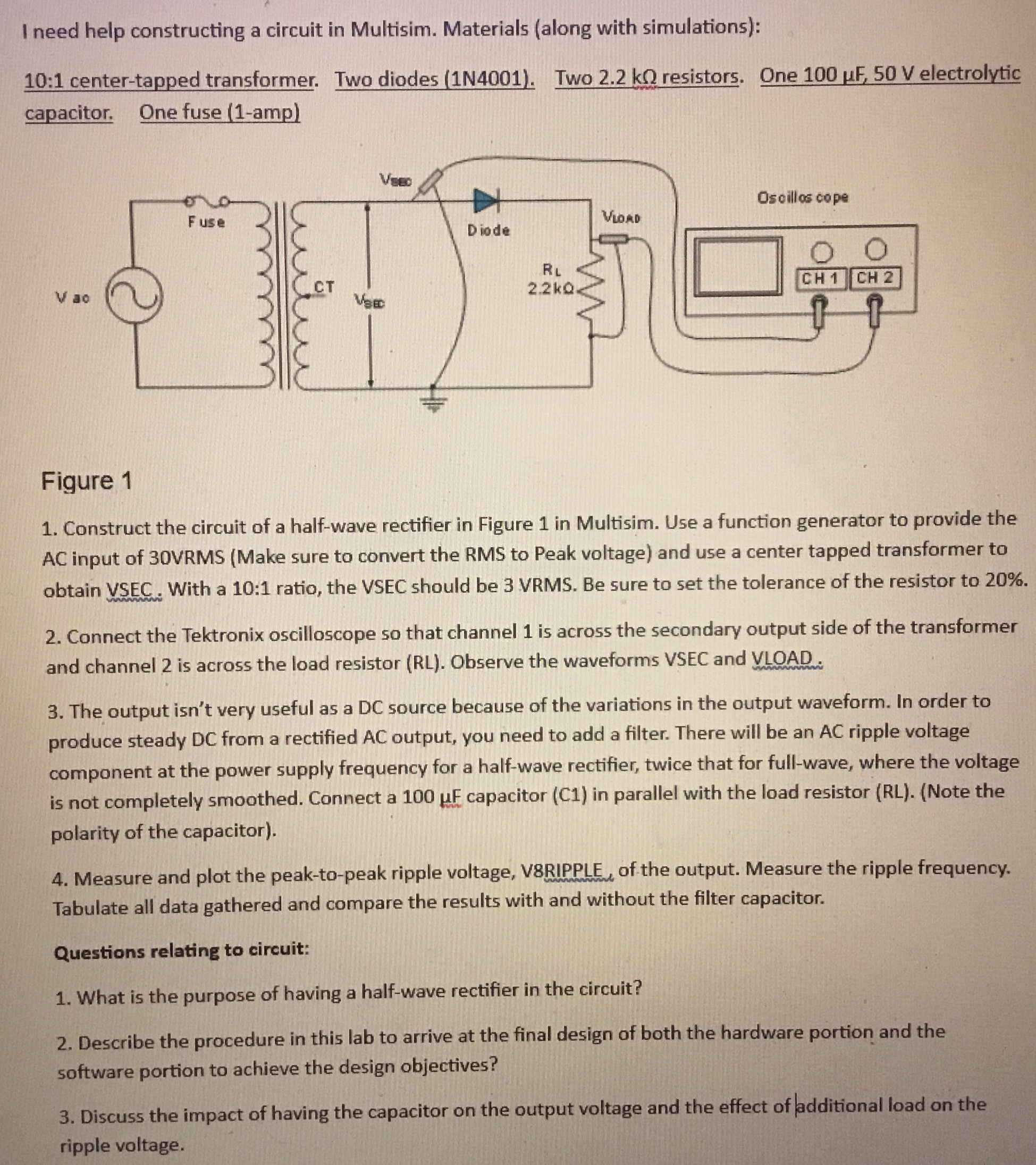 I need help constructing a circuit in Multisim. | Chegg.com