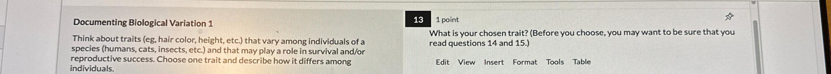 Solved Documenting Biological Variation 1Think about traits | Chegg.com