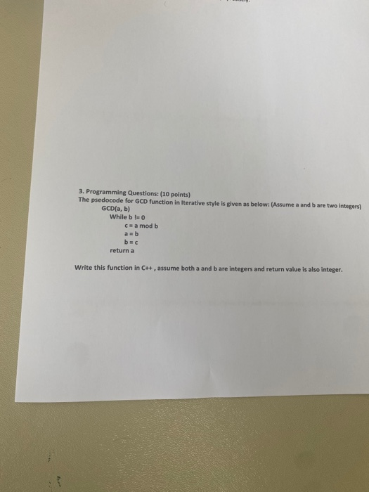 Solved 3 Programming Questions 10 Points The Psedocode 8475